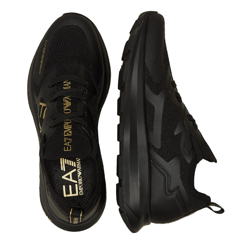 Emporio Armani EA7 Altura Knit Mens Triple Black / Gold Trainers ...